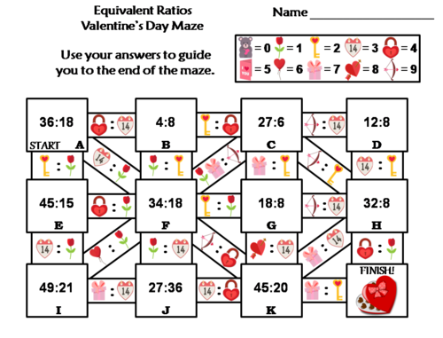 Equivalent Ratios Activity: Valentine's Day Math Maze | Teaching Resources