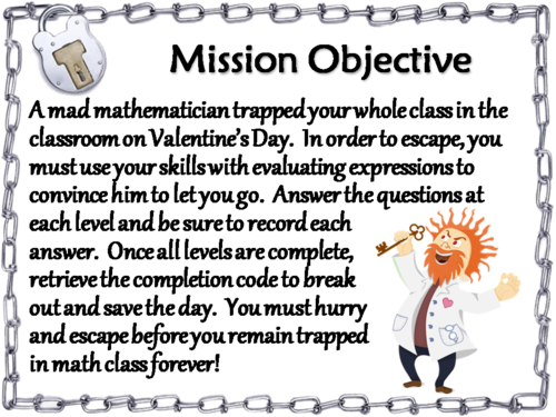 Evaluating Algebraic Expressions Game: Escape Room Valentine's Day Math ...
