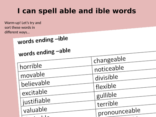 –able and -ible, two player dice game, presentation, warm-up | Teaching ...