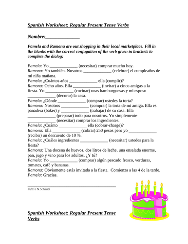 Spanish Present Tense Verbs Worksheet (Regular Verbs) | Teaching Resources