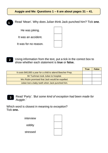Auggie and Me by R J Palacio - Reading Comprehension sheets | Teaching ...