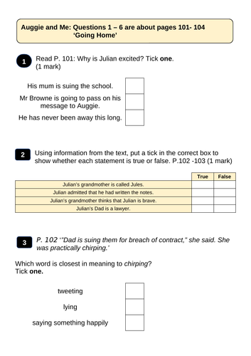 Auggie and Me by R J Palacio - Reading Comprehension sheets | Teaching ...