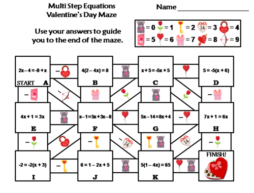 Solving Multi Step Equations Activity: Valentine's Day Math Maze ...