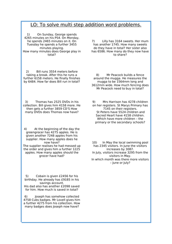 Year 5 addition and subtraction unit worksheets - white rose | Teaching ...