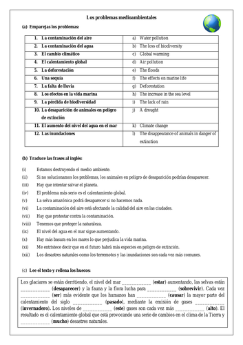 Spanish GCSE environmental problems & global issues: el medio ambiente ...