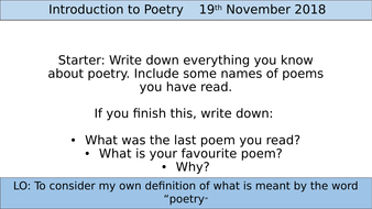 Year 8 Introduction to Poetry | Teaching Resources