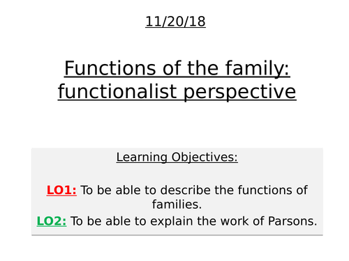 Functionalist perspective on the family | Teaching Resources
