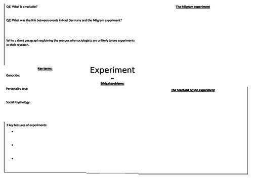 Research methods- experiments worksheet | Teaching Resources