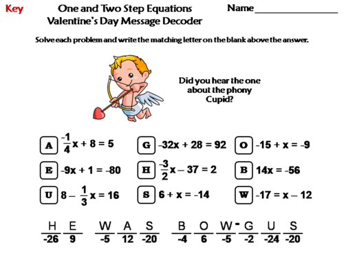 Solving One and Two Step Equations Valentine's Day Math Activity ...