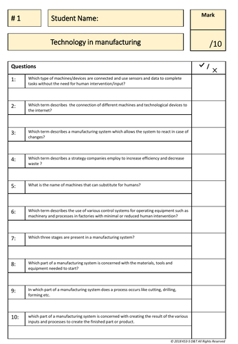 Quiz #1: Technology in manufacturing | Teaching Resources