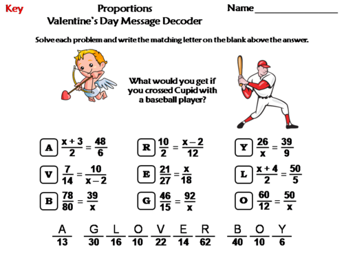 Solving Proportions Valentine's Day Math Activity: Message Decoder ...
