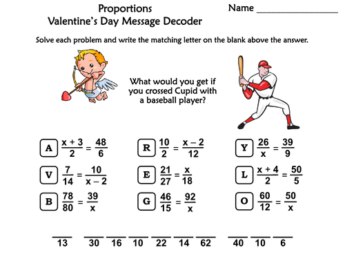 Solving Proportions Valentine's Day Math Activity: Message Decoder ...
