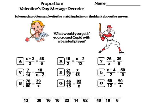 Solving Proportions Valentine's Day Math Activity: Message Decoder ...