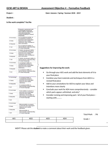 GCSE ART& DESIGN Assessment Objective Formative Reviews | Teaching ...