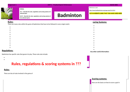 PE BTEC Level 2, Unit 2 - 2A.P1 example document | Teaching Resources