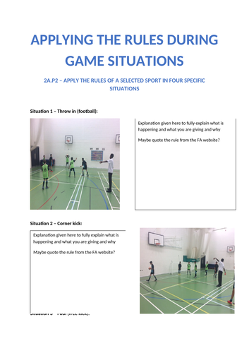 PE BTEC Unit 2, 2A.P2 - Applying the rules in 4 situations | Teaching ...