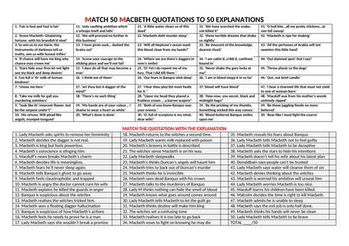 Revise 50 Macbeth Quotations Revise Top 100 quotations | Teaching Resources