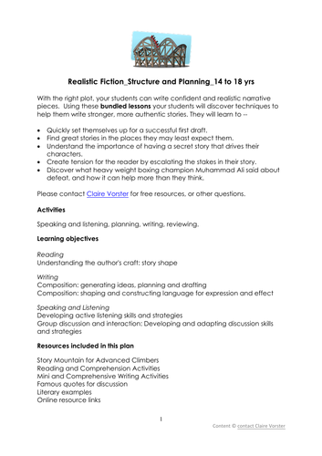 Realistic Fiction: Structure, Planning & Writing Lessons _14 to 18 yrs ...