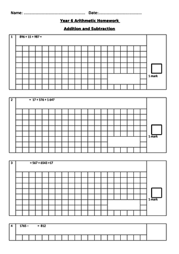 Year 6 Arithmetic Addition and Subtraction SATs Practice, missing ...
