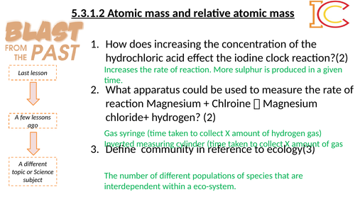 RAM Relative atomic mass and Mr molecular mass (AQA Quantitative ...