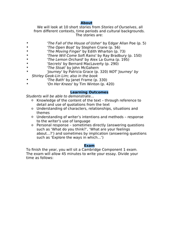IGCSE Literature 0486 - Short Stories | Teaching Resources IGCSE Literature 0486 - Short Stories | Teaching Resources