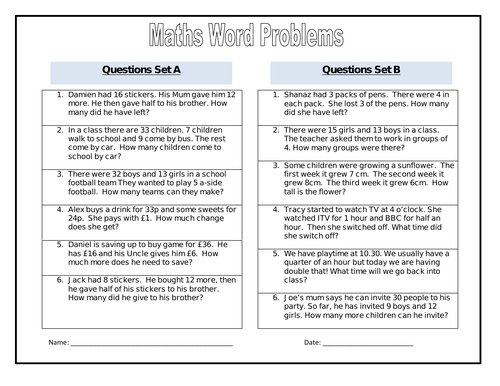 Maths Word Problems (7 - 11 years) | Teaching Resources