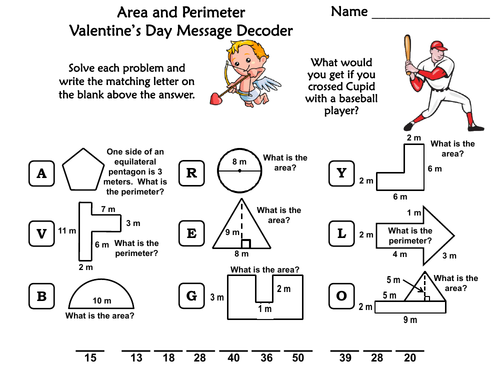 Area and Perimeter Valentine's Day Math Activity: Message Decoder ...