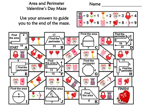 Area and Perimeter Activity: Valentine's Day Math Maze | Teaching Resources