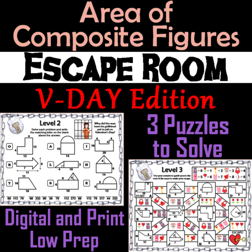 Area of Composite Figures: Geometry Escape Room Valentine's Day Math ...