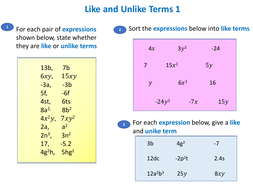 Collecting Like Terms | Teaching Resources