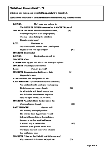 GCSE Edexcel Lit Macbeth Question Act 3 Scene 4 ('The table's full ...