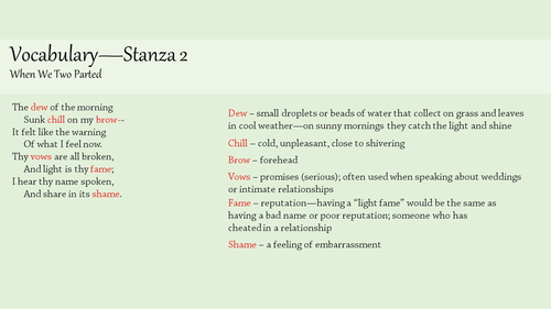 AQA Poetry Differentiated - When We Two Parted - Lord Byron (Love and ...