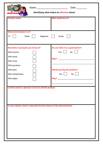 Advertisement Evaluation Form - Identifying what makes an effective ...