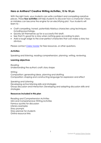 Hero or Antihero? 4 Creative Writing Activities_15 to 18 yrs | Teaching ...