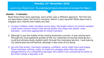 KS4 AQA Paper 1 Question 5 - lesson on structure for narrative ...