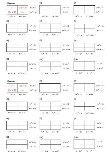 Factorising (Single Brackets) - Algebraic Product Puzzles | Teaching ...