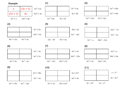 Factorising (Single Brackets) - Algebraic Product Puzzles | Teaching ...