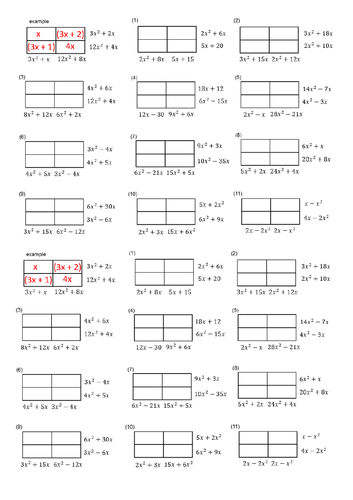 Factorising (Single Brackets) - Algebraic Product Puzzles | Teaching ...