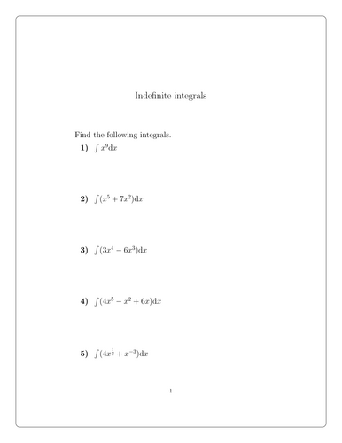 Indefinite integrals worksheet (with solutions) | Teaching Resources