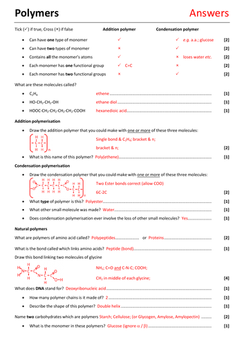Topic 7: Organic Chemistry Revision Question and Answer Sheets (inc ...