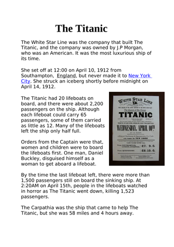 Titanic - Workbook and Worksheets KS2 | Teaching Resources