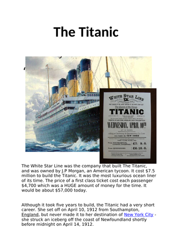 Titanic - Workbook and Worksheets KS2 | Teaching Resources