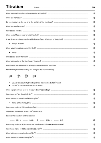 Topic 4: Chemical Changes Revision Questions and Answer Sheets (inc ...