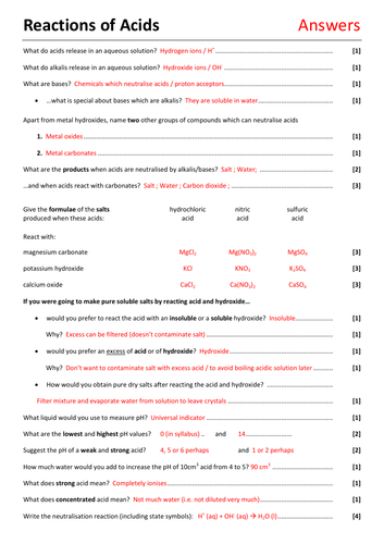 Topic 4: Chemical Changes Revision Questions and Answer Sheets (inc ...