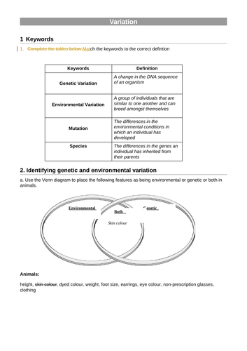 GCSE Combined Science: Variation (Biology) | Teaching Resources