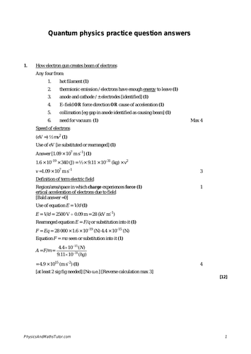 A level Physics Independent Work Cover sheets for Quantum, Particles ...
