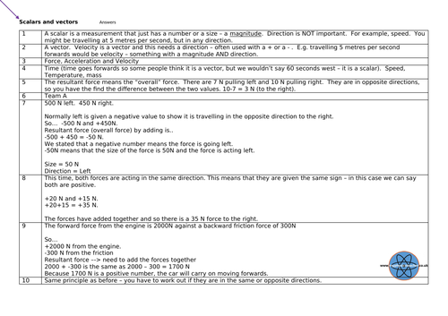 Scalars and Vectors GCSE Physics and/or Combined Science Differentiated ...