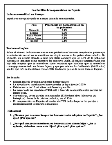 Spanish los cambios en la familia: las familias homoparentales reading ...