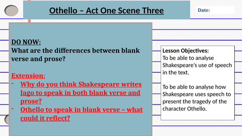 Othello Act One William Shakespeare | Teaching Resources