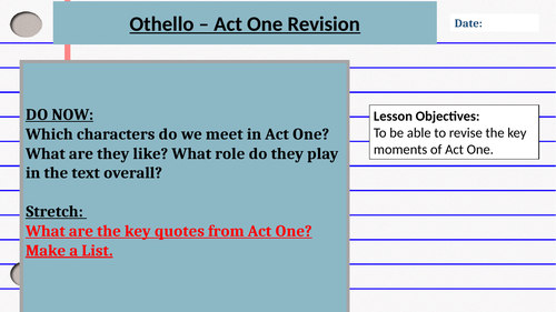 Othello Act One William Shakespeare | Teaching Resources